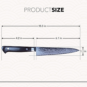 JCK ORIGINAL Kagayaki Japanese Chef’s Knife, KGRP-1 Professional Petty Knife, Polished Patterned Damascus Stainless Steel with Ergonomic Black Pakka Wood Handle, 5.9 inch