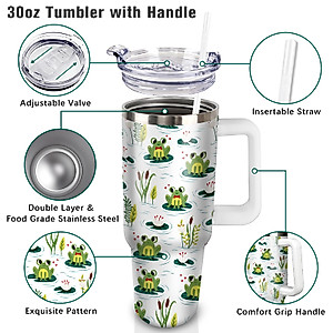 puhnhsv 30 oz Frog Tumbler with Handle and Straw, 30oz Insulated Stainless Frog Tumbler Coffee Travel Mugs Cup Water Bottle Frog Lovers Gifts for Women Girls