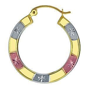 14k REAL Tri Color Gold 2mm Thickness Hoop Earrings (23mm Diameter)