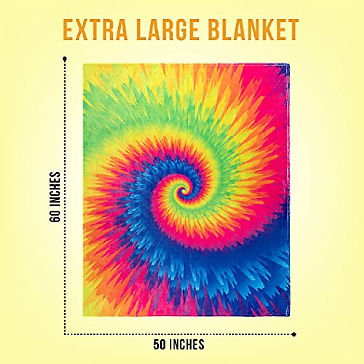 Tie Dye Throw Blanket, Adorable Super-Soft Extra-Large Rainbow Tie Dye Blanket for Women, Girls, Teens and Children (50 in x 60 in) Cute Fleece Tie Dye Throw, Warm Plush and Cozy Throw, Tapestry Décor