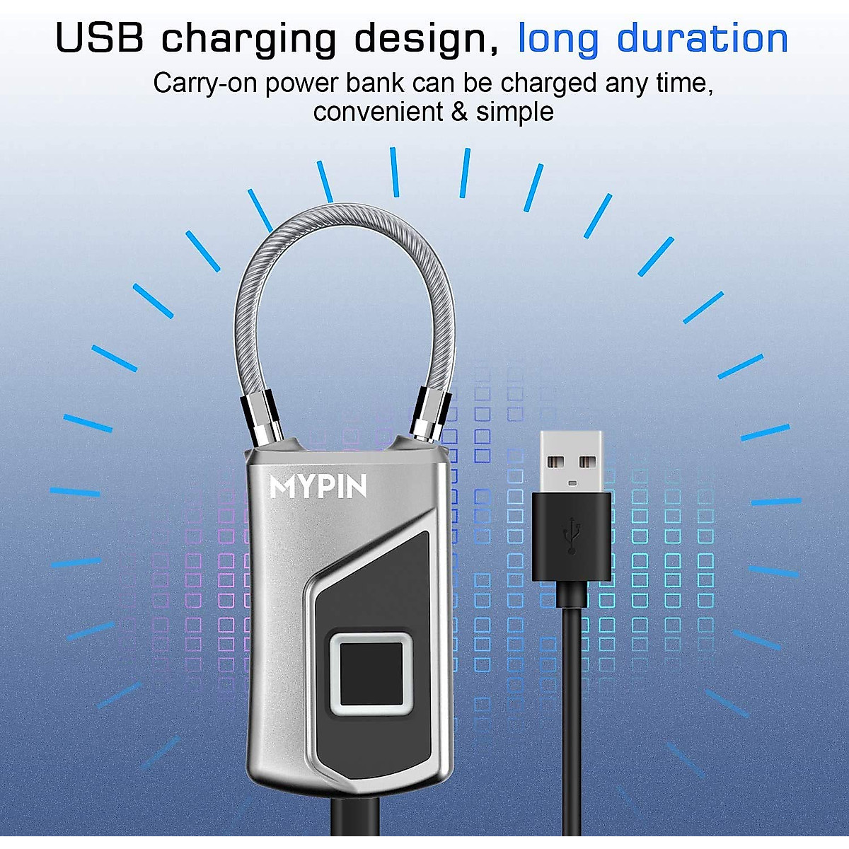 Fingerprint Lock with Key Backup, Smart keyless Waterproof Fingerprint Padlock Ideal for Gym, Door, Suitcase, Luggage Backpack, Bike, Office