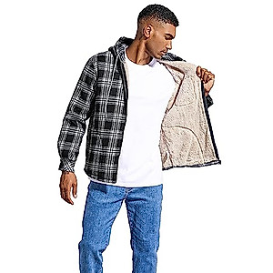 Elesuit Men's Flannel Shirt Jacket Fleece Lined Plaid Coat Full Zip Up Hoodie Winter Outwear Black X-Large