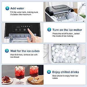 Greatrue Countertop Ice Maker, 9 pcs/6 mins, 2 Sizes, 33 lbs/Day, Self-Cleaning Portable Ice Maker with Ice Scoop and Basket for Home/Camping/Kitchen/Party (Stainless Steel)
