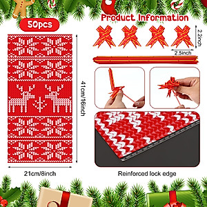 Teling 100 Pcs Christmas Wine Bottle Gift Bags Cellophane Christmas Wine Bags Red Sweater Wine Bag Cover Including 50 Pcs Wine Wrapping Bags and 50 Pcs Pull Bows for Christmas Holiday Party