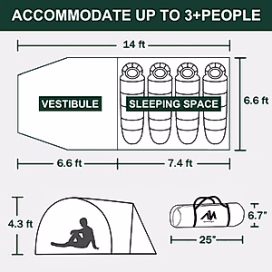 4 Person Tents for Camping, Ayamaya Tunnel Tent Camping with Vestibule 3-4 Person Waterproof, 2 Devided Rooms Bicycle Tent with Footprint for Bikepacking/Motorcycle Travel Hiking Mountaineering