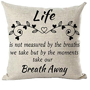 Ramirar Black Quote Life is Not Measured by The Breaths Inspirational Decorative Throw Pillow Cover Case Home Living Room Bed Sofa Car Cotton Linen Square 18 x 18 Inches