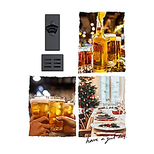 Magnetic Bottle Opener with Cap Catcher Container Bin, Removable Wall-Mounted Beer Bottle Opener, Portable Kitchen Fridge Magnet - Great for Mini Bar, Garage Refrigerator, Metal Surfaces (Black)