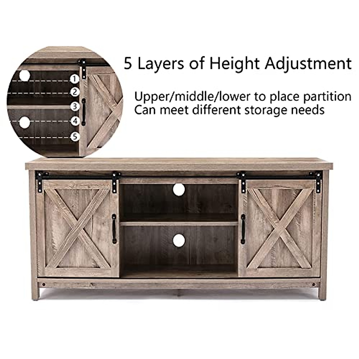 Vinctik 6&Fox 58In Farmhouse Entertainment Center,Rustic TV Stand for up to 65 inch TV,Farmhouse TV Stand with Wood Sliding Barn Door ,Adjustable Storage Shelf,Media TV Table