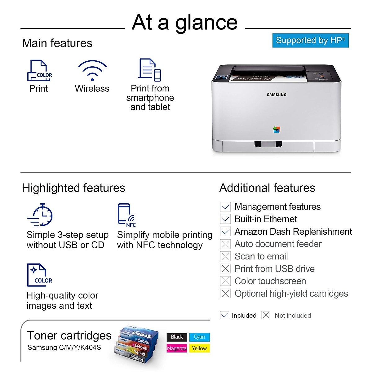 HP Samsung Xpress C430W Wireless Color Laser Printer with Simple NFC + WiFi Connectivity and Built-in Ethernet (SS230G)