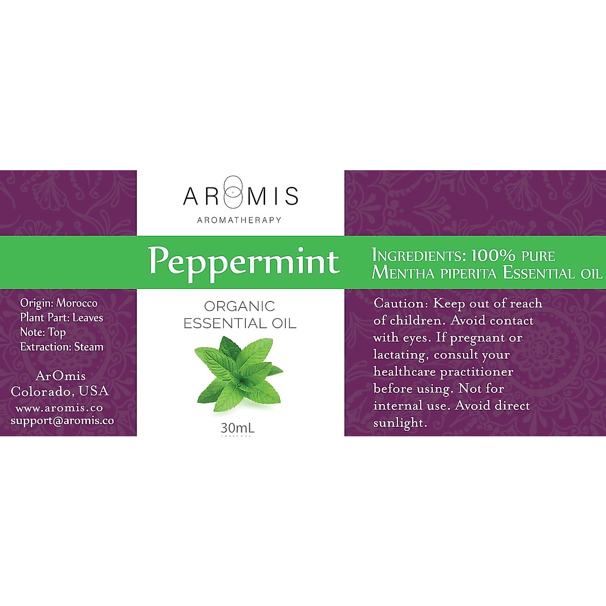 ArOmis Organic Peppermint Essential Oil - 100% Pure Therapeutic Grade - Undiluted, Premium Oil - 150 Micron Filtered, Perfect for Aromatherapy Diffusers (10ml / .34 fl oz)