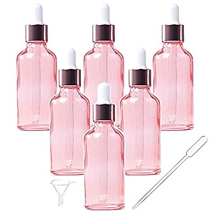 6 Pack Essential Oil Dropper Bottle Pink Glass Dropper Bottle Cosmetic Liquid Aromatherapy Bottle Perfume Sample Vial Travel DIY Dropper Pipette Bottles (50ml/1.7oz)