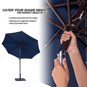 Sundale Outdoor 9 Feet Solar Powered 32 LED Lighted Patio Umbrella Table Market Umbrella with Crank and Push Button Tilt for Garden, Deck, Backyard, Pool, 8 Steel Ribs, (Navy)