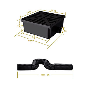 UNI-DRAIN Catch Basin Downspout Extender, Gutter Downspout with Flexible Pipe, No Deep Dig Low Profile Catch Basin 10"×10" Protect House Foundation