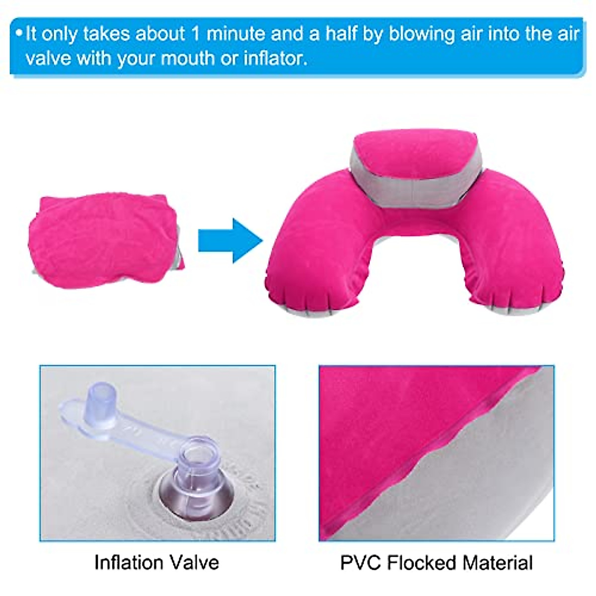 PATIKIL Travel Neck Pillow, U Shaped Pillow Portable Head Neck Support Travel Neck Flight Pillow for Airplane Train Office, Pink