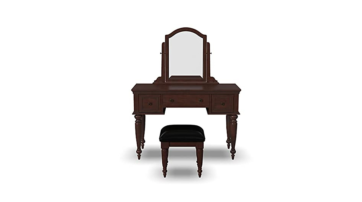 Elegant Lafayette Cherry Vanity Table & Bench | Home Styles