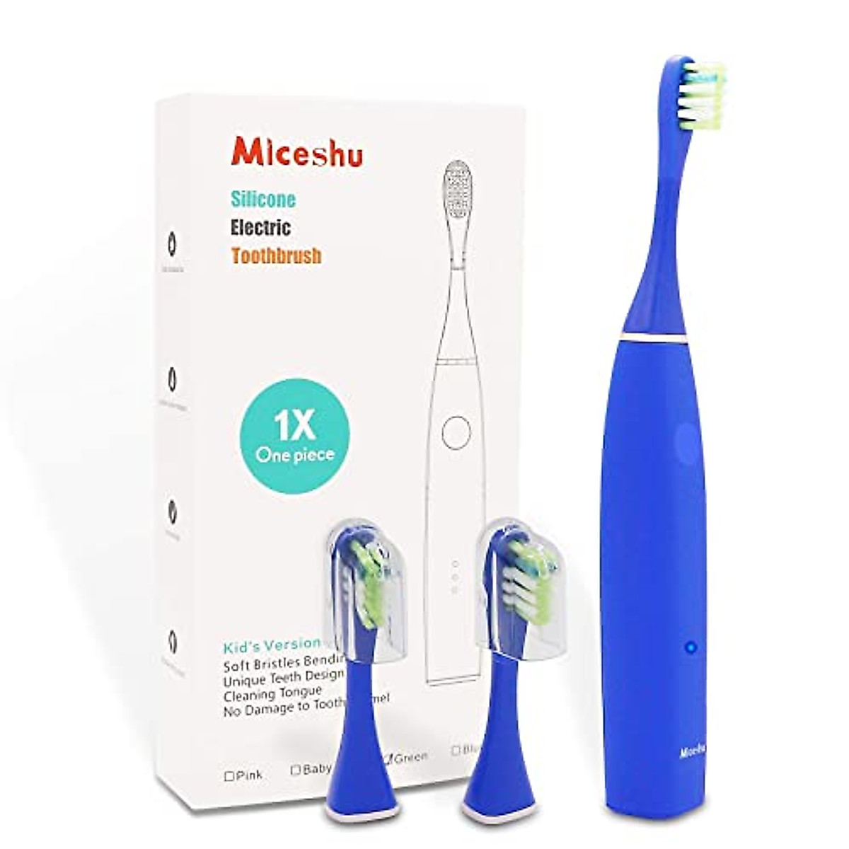 MICESHU Kids Electric Toothbrush, Rechargeable Sonic Toothbrush with 2 Brush Heads, Food Grade Silicone Sleeve & IPX7 Waterproof, for Children and Toddlers Age 3+, Soft