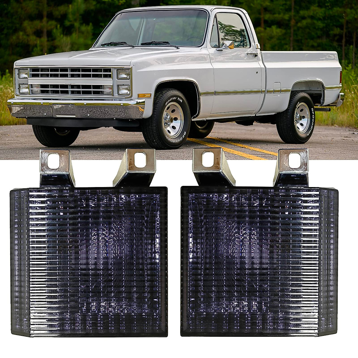 KYYET Pair Smoke Lens Park/Signal Lights Compatible with 1983-1988 Chevy Blazer GMC Pickup Truck Driver and Passenger Side w/quad headlamps replaces 918045 918046
