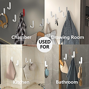 DueHoppee 16 Pack Plastic Adhesive Hooks,Damage-Free Hooks Holder,Key Holder,Cute Key Hooks,J-Shaped Decorative Wall Hooks for Hanging Hat Cup Glass Headset Towel (White)