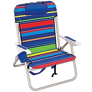 RIO beach Big Boy 4-Position 13" High Seat Backpack Beach or Camping Folding Chair, Pop Surf Stripes