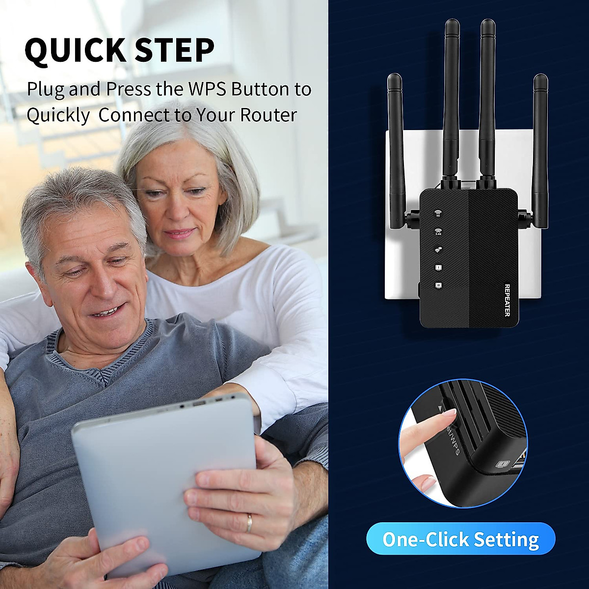 Asnrc WiFi Extenders Signal Booster for Home,Cover Up to 9882 Sq.ft & 45 Devices,5G 1200Mbps Dual Band WiFi Booster Repeater,Internet Booster,Ethernet Port & Access Point,Easy Setup