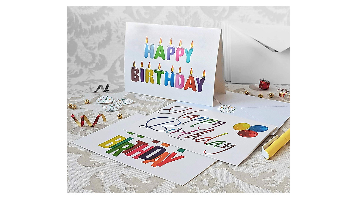 Bulk Happy Birthday Cards Set | 100 Assorted 5x7 Cards & Envelopes
