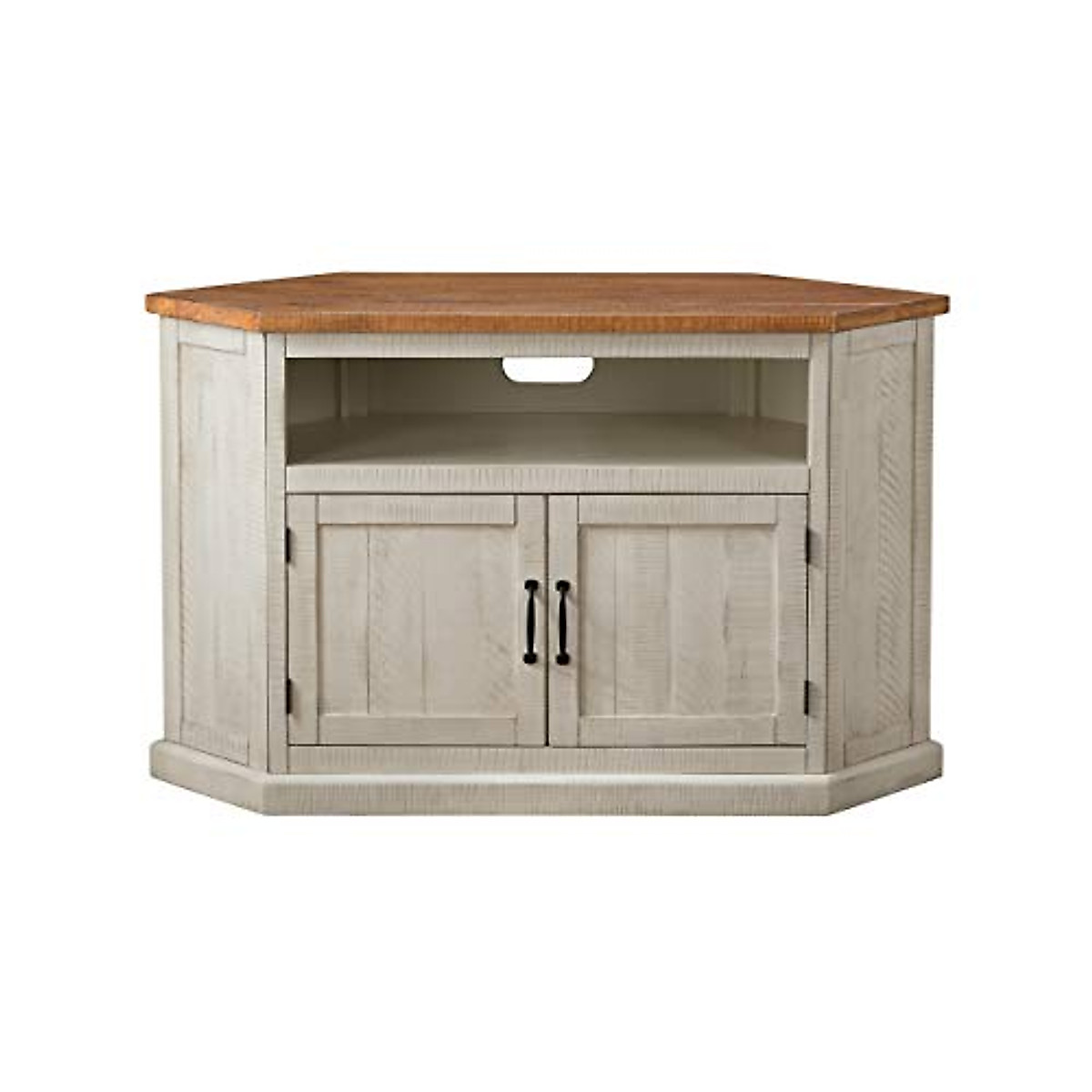 Martin Svensson Home Rustic Solid Wood Corner TV Stand, Antique White and Honey Tobacco