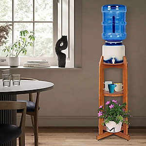 Natural Solid Wood Water Dispenser Floor Stand(32.8" Hight-11.2" Wide) Drink Dispenser Floor Stand with 2 Round Shelfs Included for 1-5 Gallon Water Bottles/Crocks, Water Jug and Plant Stand-Light