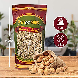 California Raw Walnuts- 4 Pounds, Resealable Package-Fresh, No Shell, Unsalted-All Natural Dry Halves and Chopped Pieces-For Snacking, Kids, Baking Brownies, Diet- Kosher Certified- by We Got Nuts