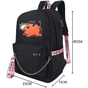 Roffatide Anime Chainsaw Man Backpack Pochita Book Bag Laptop School Bag with USB Charging Port and Headphone Port