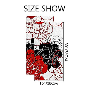 Vantaso Peonies Flower Black Red Hand Towels Set 2 for Bathroom Kitchen Towels Microfiber Bath Towel Absorbent Fingertip Towel Multiprupose for Guest Gym Spa and Bar 30 x 15 inch