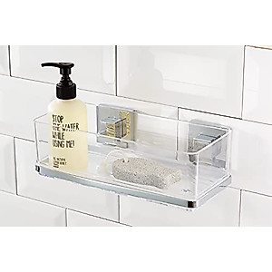 WENKO Vacuum-Loc Wall Shelf Quadro, Stainless steel, Silver Shiny, 25.5 x 14 x 8.5 cm