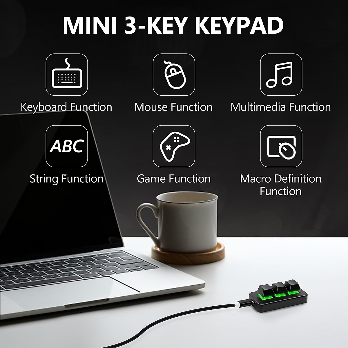 EHOLY USB Mechanical Gaming Keyboard 3 Key Mini Keypad Customize Programmable Macro Keyboard OSU Keypad One Key Control Combo with RGB Backlit for PC Video Game Office Work Sheet Music,HID