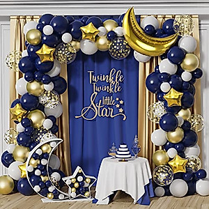 Twinkle Twinkle Little Star Party Decorations,127Pcs Navy Blue Balloon Garland Arch Kit,Blue White Gold Balloons Moon and Star Foil Balloons for Baby Shower Gender Reveal Birthday Party Decorations (Navy Blue)