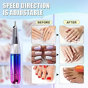 Electric Professional Nail Drill 35000 RPM,Electric Nail File Efile Machine Set,Rechargeable Acrylic Nail Tool Kit,Manicure Pedicure Gel Grinder Polish for Home Salon Teach(Sunset Blue)