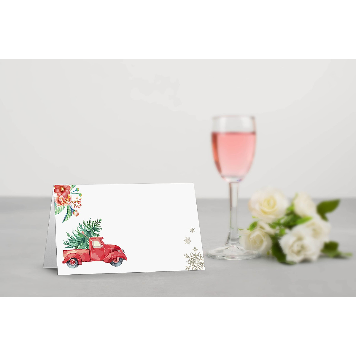 Table Place Card, Christmas Themed Tent Style Cards, Pack of 25 Half-Fold Reception Place Card, Perfect for Christmas Party, Birthday, Wedding, Bridal Shower, Baby Shower, Banquet(C12)