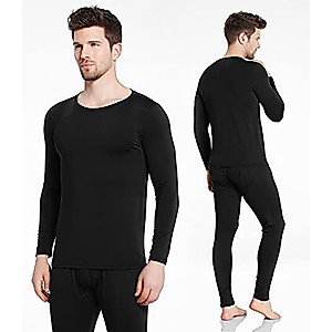 TEEPIRE Mens Thermal Underwear Set with Lightweight Ultra Soft Fleece Lined,Long John Set, Skiing Base Layer (Medium) Black