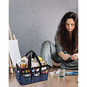 Craft Organizer Tote Bag, Art Caddy Organizer with handles,Multi-Functional Craft Caddy for Sewing & Scrapbooking Supplies,Travel Art Box with Handle.JOSIVIKY (Blue Floral)