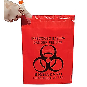 Seadasyoon 100pcs 9x13in/23x33cm Stick-On Biohazard Infectious Red Waste Bags