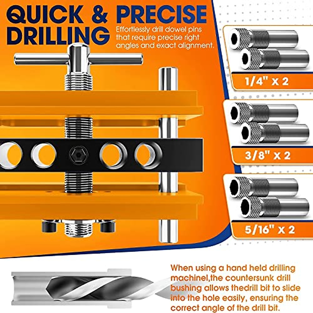 TRAVEANT Self Centering Dowel Jig Kit,Jig Drill Guide Bushings Set,Wood Working Tools Drill and Accessories,Dowel Jigs Woodworking Tools (Aluminum alloy)