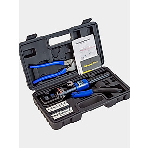 AMZCNC Hydraulic Crimping Tool and Cable Cutter Hydraulic Cable Lug Crimper 8 US TON 12 AWG to 00 (2/0) Electrical Terminal Cable Wire Tool Kit with 9 Die