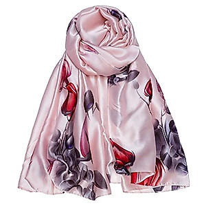 Gragengs Women Silk Scarves Long Satin Lightweight Outdoor Shawl Wraps Printed Head Scarf 70''X35'',07-Pink