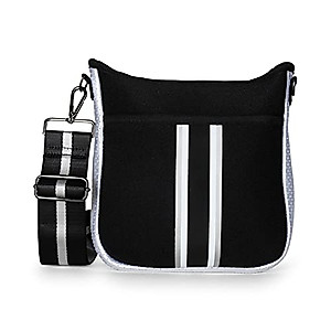 Haute Shore - Jeri Jazz Crossbody Tote, Black W/Black & Silver Stripe