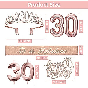 PHD CAKE 30th Birthday Decorations for Her,30th Birthday Sash,Crown/Tiara, Birthday Candles,Cake Toppers, 30 Number Balloon
