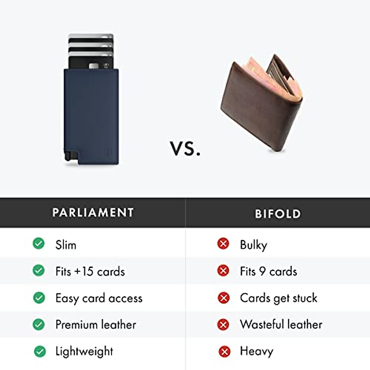 Ekster Parliament Leather Wallet for Men | LWG-Certified Minimalist Wallets with RFID Blocking Layer | Slim & Modern Aluminum Wallet with Push Button for Quick Card Access (Navy)