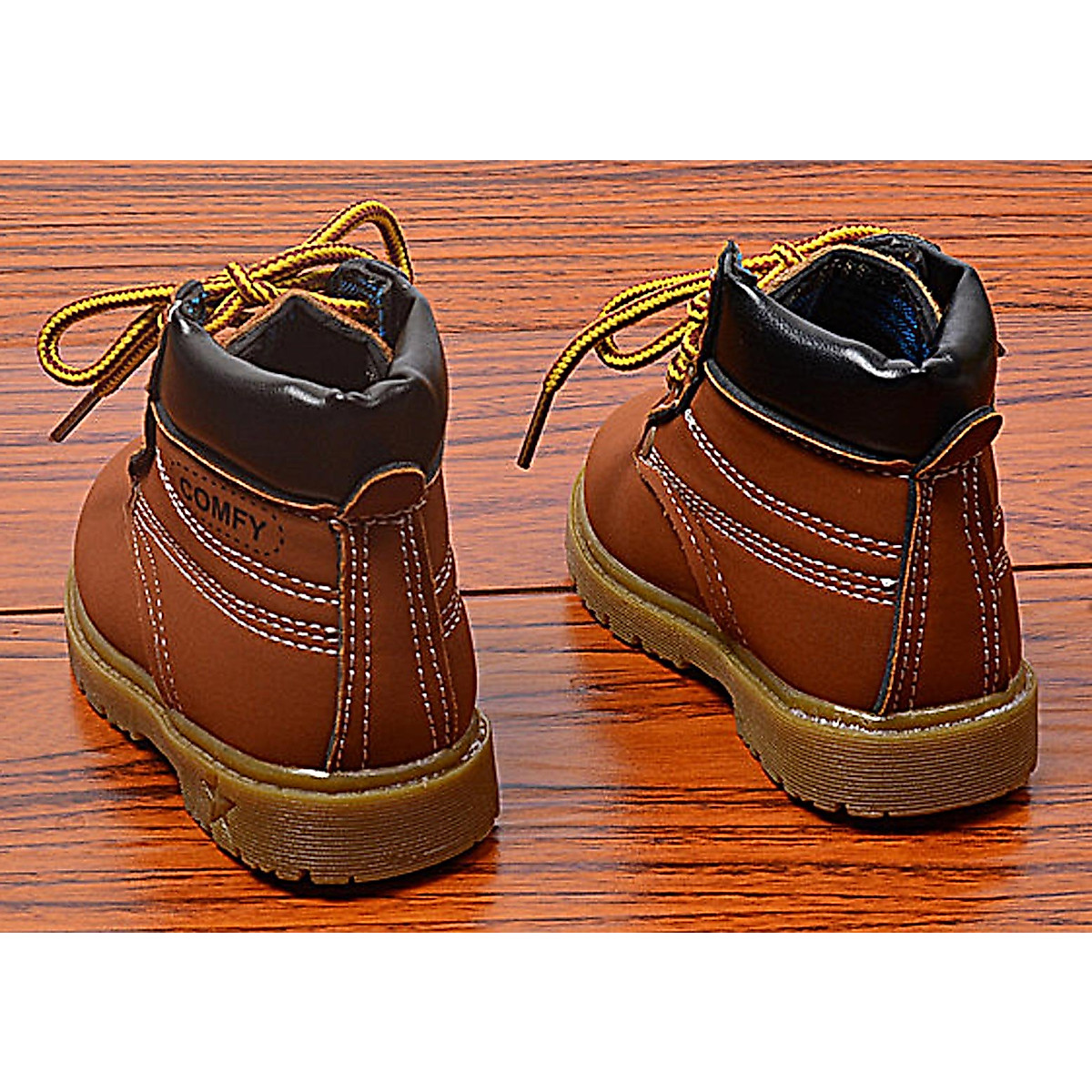 Happy Cherry Baby Suede Leather Boots Hiking Lace Up Ankle Shoes Plush Boots Fashion Thick Flat Boots Brown Size 28 Toddler