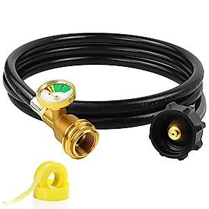 Gopper 12FT Propane Tank Extension Hose with Gauge-Leak Detector.Fit for Camping Stoves,Outdoor Heaters,Propane Fuel Generator.20-100 lb Propane Hose Extension.Keep Away from The Propane Tank