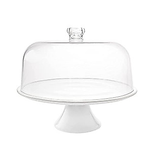 Godinger Cake Stand, Ceramic Footed Cake Plate Server with Shatterproof Acrylic Dome Lid