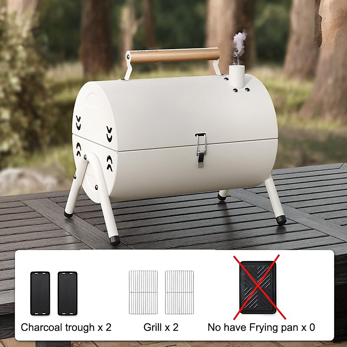 grilling and Frying 2-in-1 double-sided outdoor Charcoal grill ， portable bbq grill with lid ，camping grill，mini grill，table top charcoal grills (white no Frying pan)
