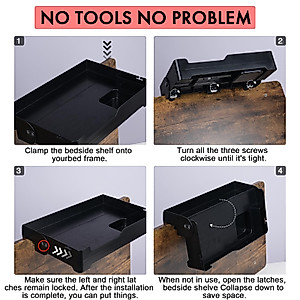 YONGJIA Foldable Bedside Shelf, bunk Bed Tray for top bunk, College, Dorm, Bedroom, Kids bunk Bed, Foldable nightstand for Book, iPhone, Kindle, Water Cup (Black)