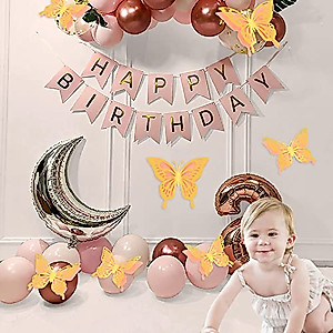 MARFOREVER 14 Pcs Large Butterfly Party Decoration 3D Butterfly Birthday Decorations Butterfly Wall Stickers Decor Big Butterfly Decorations for Birthday Baby Shower Wedding Room Decor (Gold and Pink)